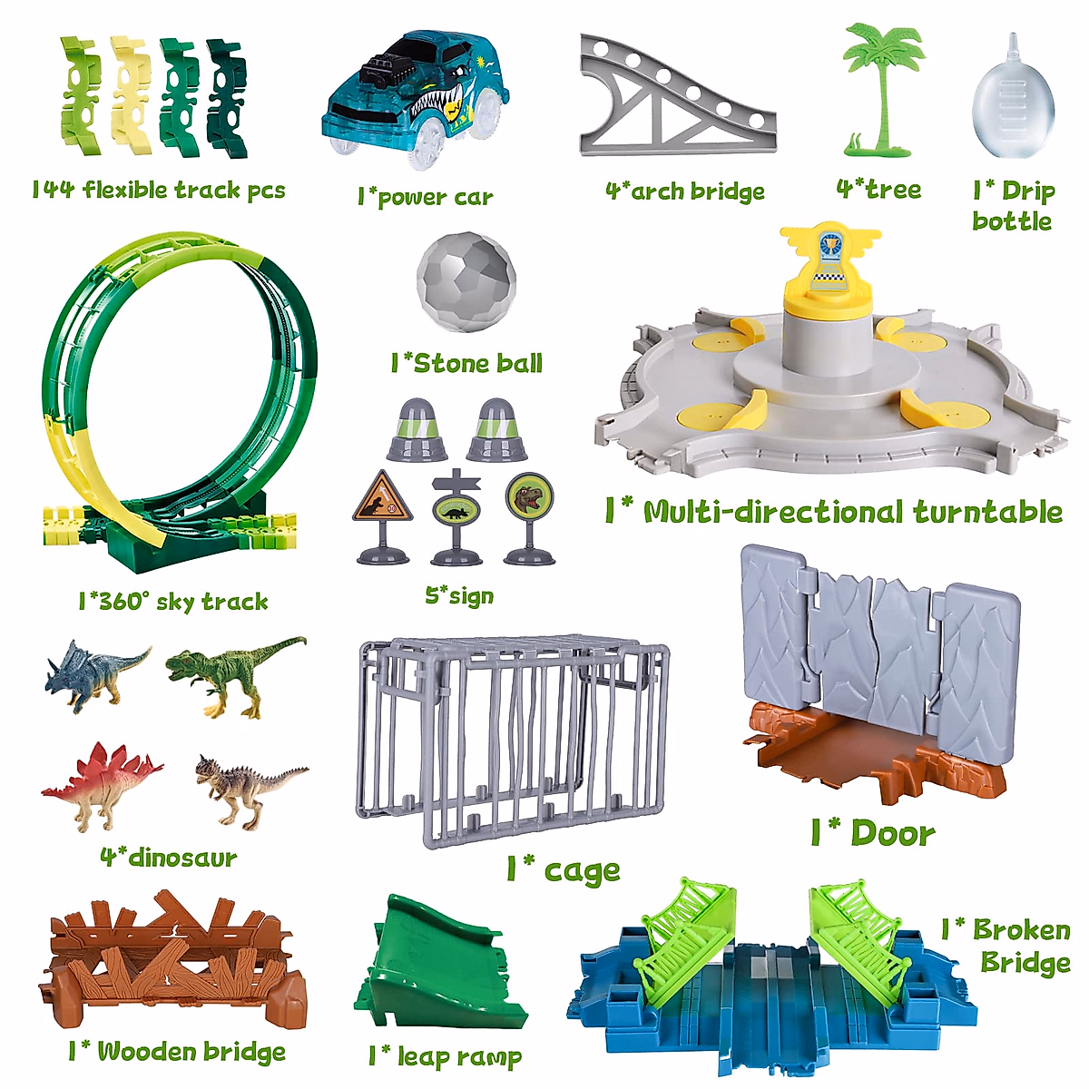 236 PCS Dinosaur Toys Race Track, Create a Dinosaur World Road,Flexible 360° Train Tracks Playset with Turntable Playset, Christmas Birthday Gifts for 3 4 5 6 7 Years Old Boys Girls Kids