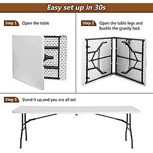 FDW 8FT Folding Table Camping Table Plastic Foldable Table Picnic Table for Outdoor Office Parties Camping