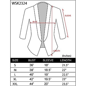 LL WSK2324 Women 3/4 Sleeve Blazer Open Front Cardigan Jacket Work Office Blazer L Black