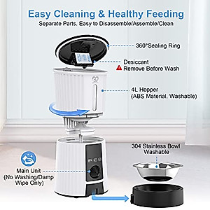 Casfuy Automatic Cat Feeders - 4L Auto Timed Pet Feeder Dry Food Dispenser for Dogs & Cats with Voice Recorder Portions Control Slow Feed Dual Power Supply 6 Meals Per Day