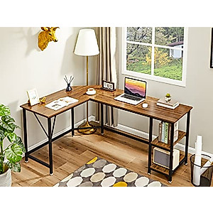 GreenForest L Shaped Computer Desk with Storage Shelves, 66 inch Modern Large Corner Gaming Desk for Home Office PC Workstation Space Saving Space, Walnut