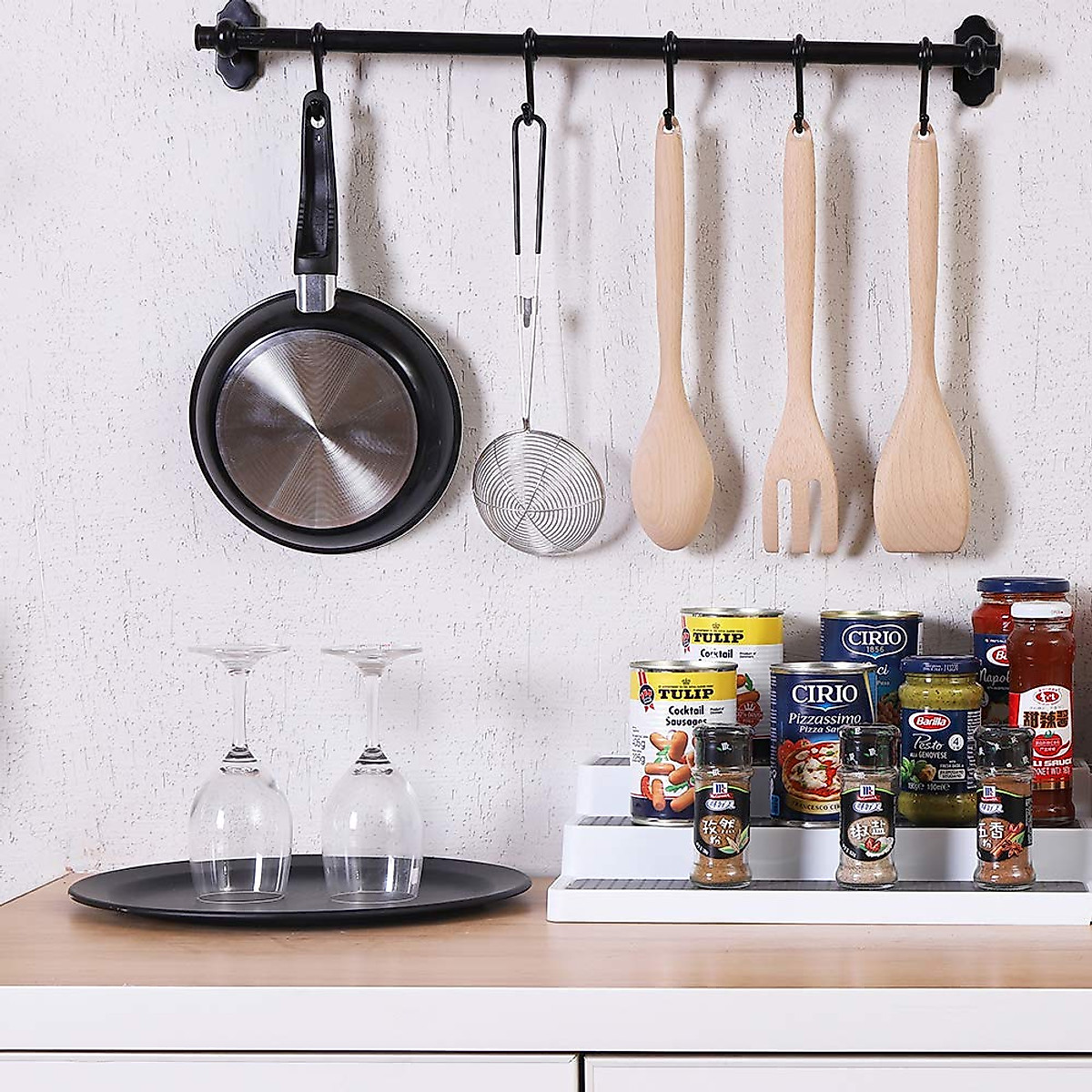 YCOCO 3-Tier Spice Rack Step Shelf Cabinet Non Skid Kitchen Organizer Waterproof 2 Pack