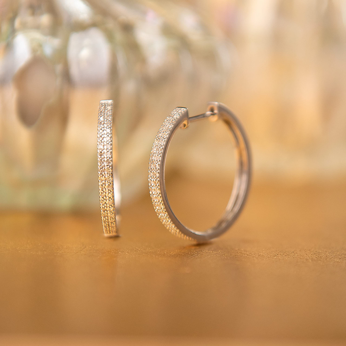 NATALIA DRAKE 1/4 Cttw Diamond Hoop Earrings for Women in Rhodium Plated 925 Sterling Silver Color I-J/Clarity I2-I3