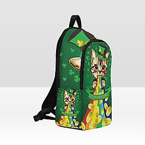 Deargifts St Patricks Day Cat Backpack for Girls Boys Kids Custom Personalized School Backpack Book Bag