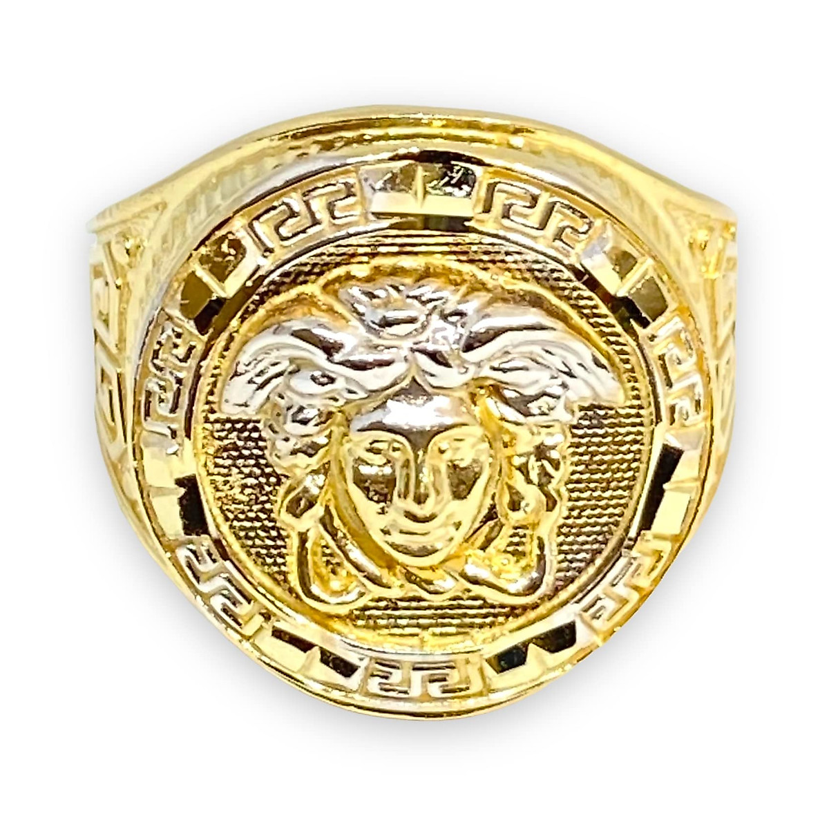 19 MM WIDE TWO TONE ROUND GREEK BEAUTY LADY MEDUSA RING REAL 10K YELLOW GOLD SG4533