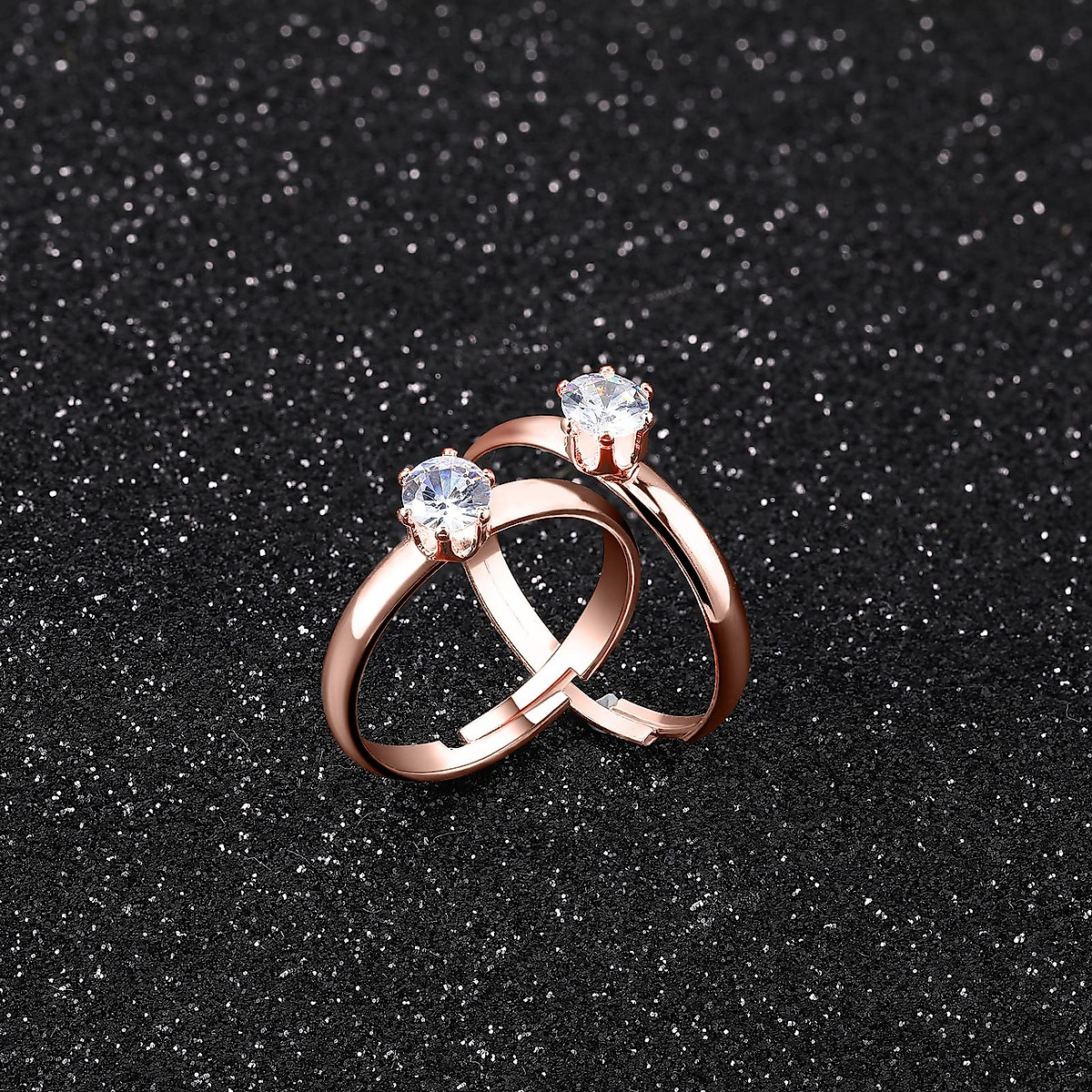 Junkin 48 Pieces Ring Bridal Wedding Fake Rings Decorations Diamond Engagement Rings Bridal Shower Rings Diamond Rings for Party Supply (Rose Gold)