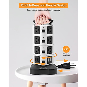 Surge Protector Power Strip Tower with Night Light, Lazy Elf Extension Cord 8 AC Multi Smart Plug Outlets with 4 USB Ports, Flat Plug Outlet (White)