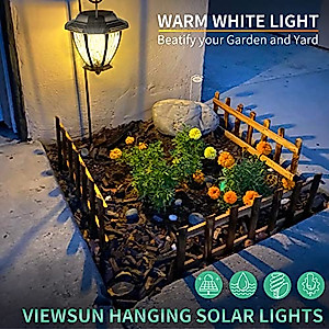 Viewsun Upgrade Hanging Solar Lights, 34 Inch Warm White Shepherd Hook Lights Waterproof Outdoor Decorative Solar Lantern Lights for Garden Decor, Pathway, Front Porch, 2 Pack