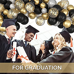 Balloon Arch Kit Garland Decorations - 124 pcs Latex Black White Gold Confetti Balloons 16ft, Oh Baby Theme, Bridal Shower Birthday Wedding Graduation Bachelorette Anniversary Party Backdrop DIY Décor