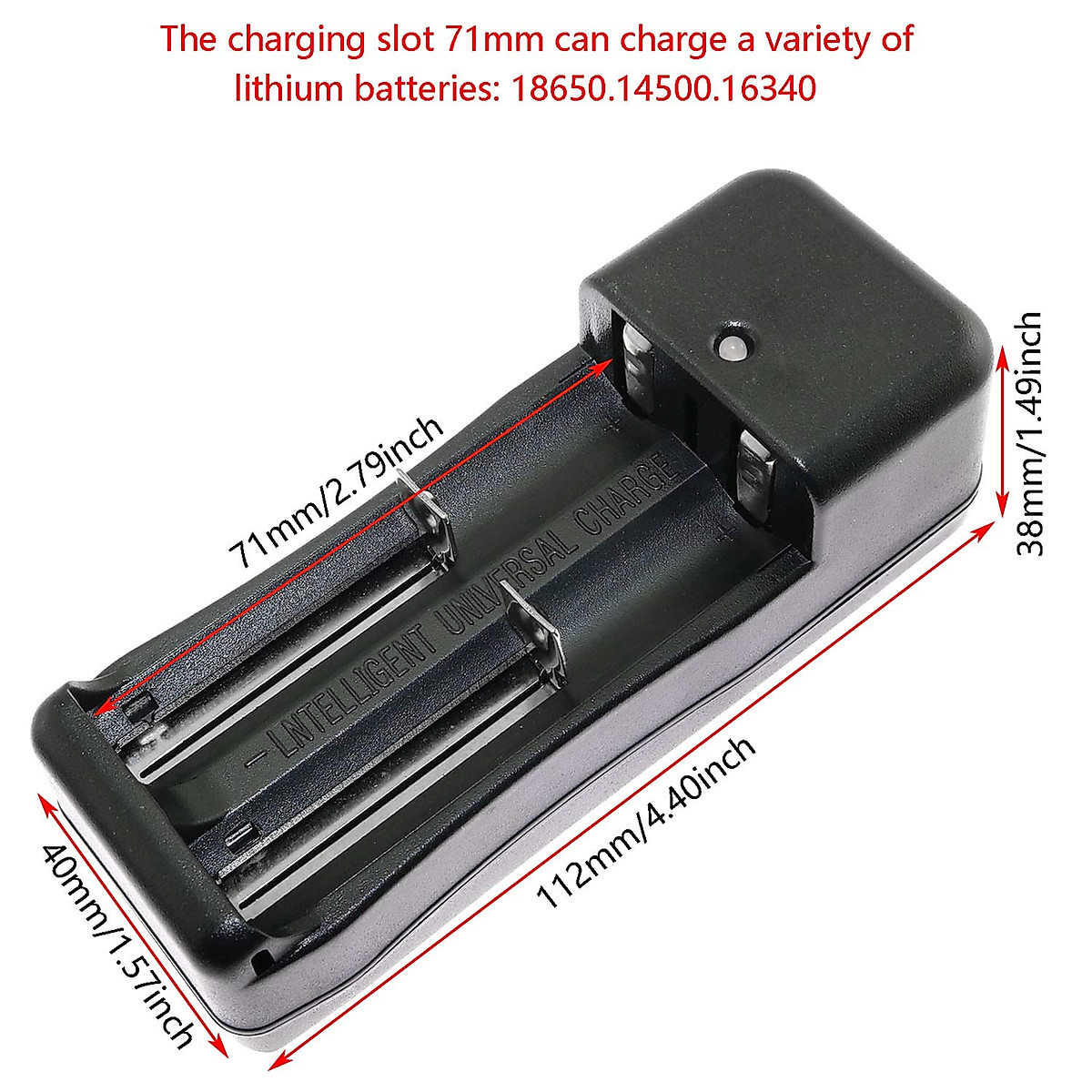 DGZZI 1pcs 2-Slots Universal Rechargeable Battery Charger Black for 18650 16340 14500 10440 3.7V Li-Ion Batteries (Can Charge Batteries Individually)