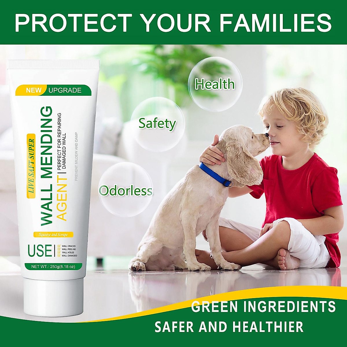 Drywall Repair Kit with Scraper, 8.2 oz Non-Toxic Wall Spackle Repair Paste, Quick Repair Wall Mending Agent for Home Wall Damage, Nail Holes, Cracks, Graffiti, 250g