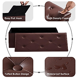 VECELO 43'' Folding Storage Ottoman, End of Bed Bench, Tufted Faux Leather Chest for Living Room, Utility Room, Hallway, Holds up to 660 lb, Easy to Assemble, Black