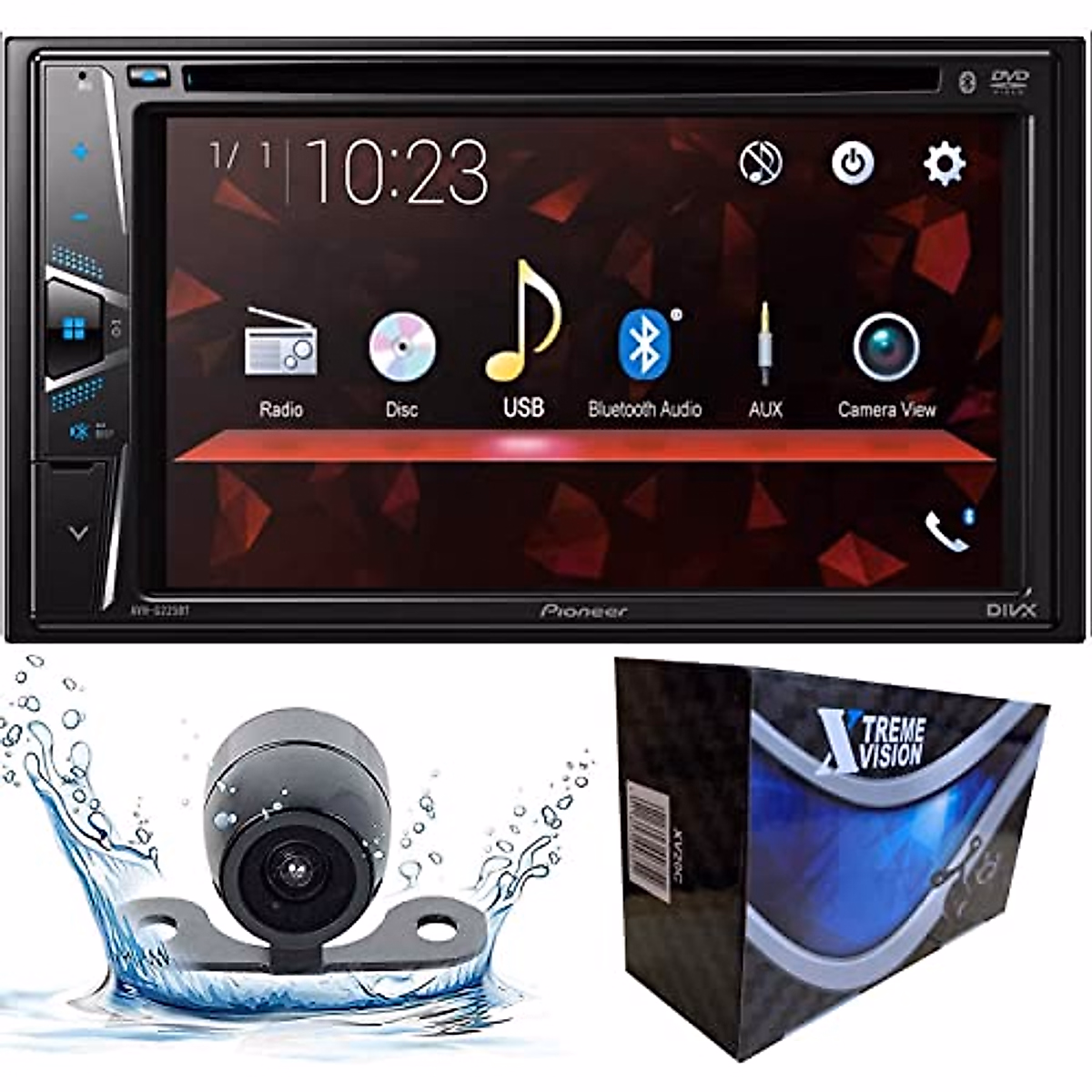 Pioneer AVH-210EX Double DIN Bluetooth in-Dash DVD/CD/AM/FM/Digital Media Car Stereo Receiver with Xtremevision HD Backup Camera