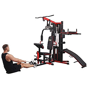 BalanceFrom Multifunctional Home Gym System Workout Station with Leg Extension, Preacher Curl, Pushup, Dip and Situp Stand, 122.5LB Weight Stack, Model 900