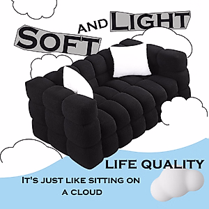 Olodumare 2 Pcs Sectional Sofa 2+3 Cloud Couch with Extra Deep Seats,5 Seater Sofa,Modern Boucle Couch with 4 Pillows Decor Furniture,Marshmallow Tufted Couch for Living Room.Loveseat+Sofa,Black