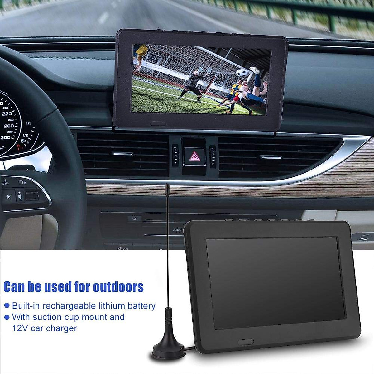 ciciglow 7'' Portable TV,1080P 16:9 HD Digital Television Color TFT-LED Rechargeable Battery Operated TV with Antenna,USB, Headphone Jack, AV Inputs,Small Memory Card Slot,for Kids Car Home