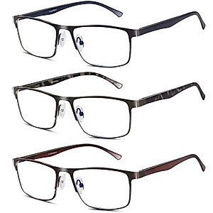 Lcbestbro 3 Pack Business Blue light Blocking Reading Glasses for Men, 2.0 Metal Readers