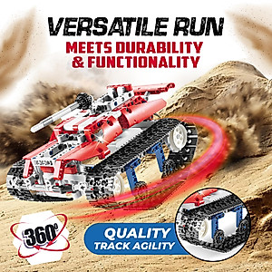 Qmecha 16 in 1 STEM RC Car – Remote Control Stunt RC Tank - 458 PCS RC Car Kit –Learning and Educational RC Snowmobile Gifts for Boys - Remote Control Cars for Kids for Boys