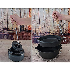 CAMPINGMOON Camp Dutch Oven Lid Lifter for Lifting and Carrying Dutch Ovens with Wood Handle MS-34