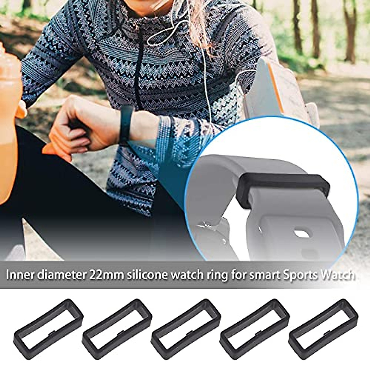 Micro Traders 10x Smartwatch Strap Ring Keeper 22mm Black Watch Band Ring Holder Watch Band Loop Silicone for Sport Watch Compatible with Huawei GT Sports Watch