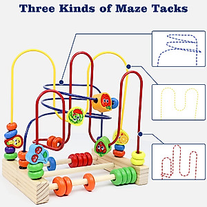 Fajiabao Bead Maze Toy Wooden Toddler Roller Coaster Abacus for Toddlers 1-3 Montessori Activity Cube for Kids First Birthday Gifts for Boys Girls 1 2 3 Years
