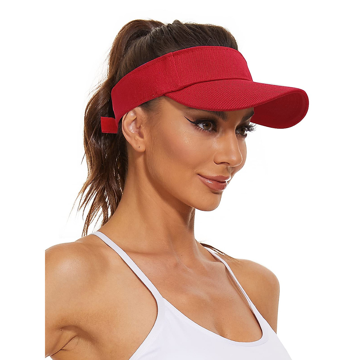 Womens Visor Hats Unisex Sun Visor Cotton Twill Adjustable Sun Caps Summer UV Protection Hat for Sports Red One Size