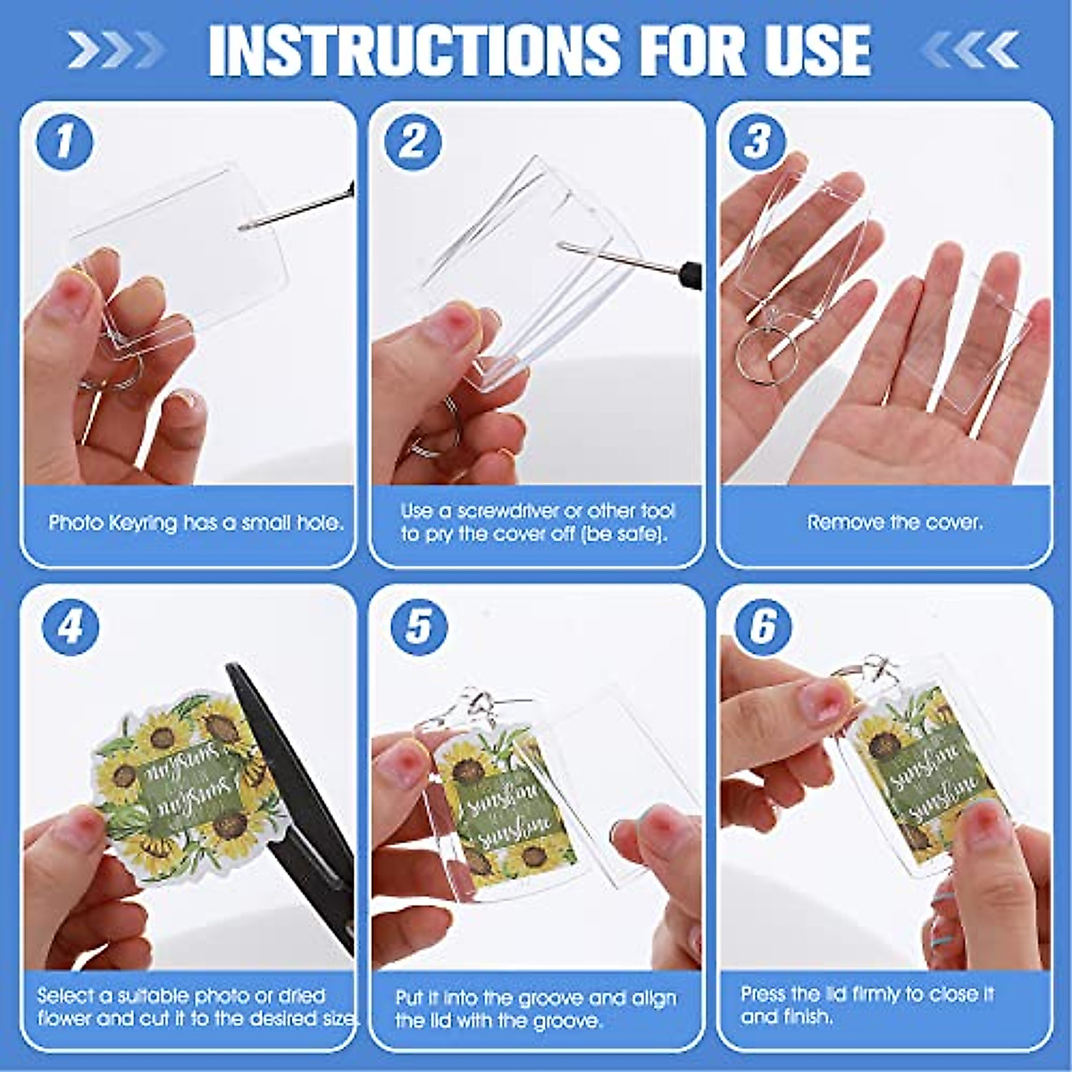 Lusofie 10Pcs Clear Photo Keyring Keychain Acrylic Photo Picture Keychains Double Sided Picture Holder with Split Ring for Family Friend Photo Crafting Gift(2.1inch x 1.57inch)