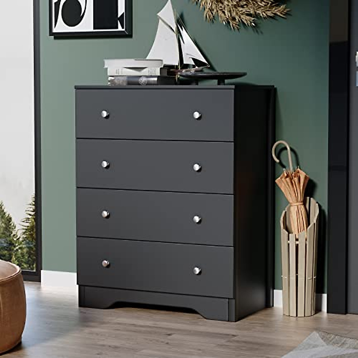 SunsGrove Dresser for Bedroom with 4 Drawers Modern Wooden Dresser for Clothes Organizer Tall Storage Chest of Drawer for Living Room, Children Room, Entryway, Black