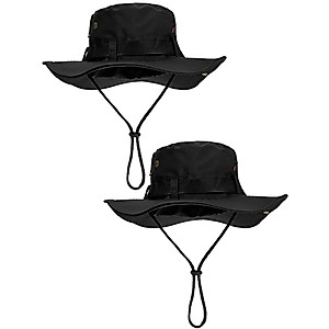 Boao 2 Pieces Sun Hats for Men Women Wide Brim Safari Bucket Hat Boonie Hat UV Protection Fishing Hiking Summer(Black)