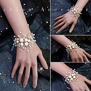 PRDGIRL Wedding Bridal Bridesmaid Hand Flower, Corsage Bracelet Wedding Planner Wrist Corsage Wrist Flowerfor Flower Girl Wedding Festival Beach Party Prom (Set of 2)