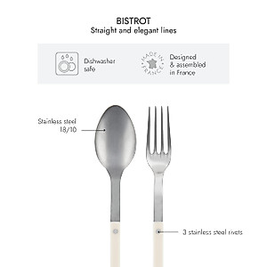 SABRE PARIS - 2-Piece Serving Set - Bistrot Vintage Collection - Large Fork & Large Spoon - Stainless Steel & Nylon - Dishwasher Safe - Ivory - Mat Finish