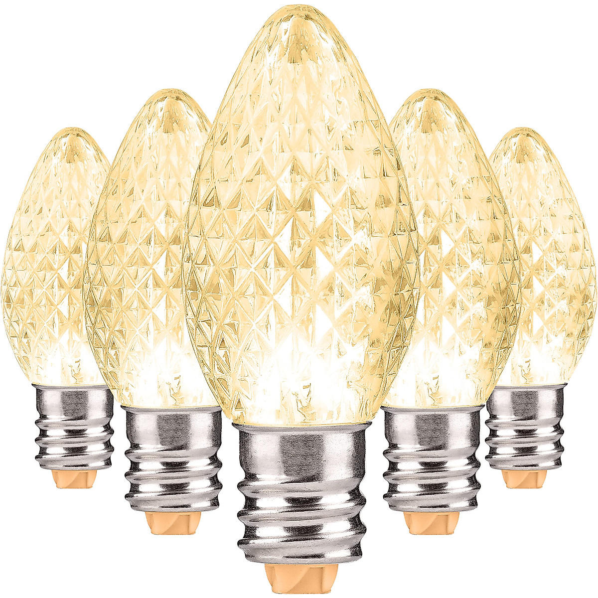 Holiday Lighting Outlet Faceted C7 Christmas Lights | Sun Warm White LED Light Bulbs Holiday Decoration | Warm Christmas Decor for Indoor & Outdoor Use | 2 SMD LEDs in Each Light Bulb | Set of 25