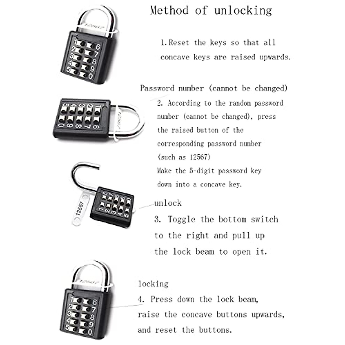 zeng Padlock - Digits Combination Lock,Button Combination Security Padlock Digital Lock, for Gym or Sports Locker, case, Toolbox, Fence, hasp Cabinet (Black)