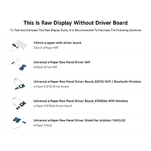 waveshare 7.5inch E-Ink Raw Display Compatible with Raspberry Pi 5/4B/3B/Zero/Zero W/Zero 2W/Pico/Pico W/Pico WH 800×480 Resolution with SPI Interface Without PCB