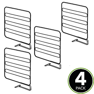 mDesign Versatile Metal Wire Closet Shelf Divider and Separator for Storage and Organization in Bedroom, Bathroom, Kitchen and Office Shelves - Easy Install - 4 Pack - Black