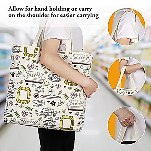 Friends Tote Bag Friends TV Show Merchandise Yellow Frame Kitchen Grocery Cotton Bags Beige