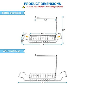 YOUGUENYUN Kitchen Sink Caddy, Retractable Kitchen Sink Organizer,Sponge Brush Soap Storage Rack for Kitchen,304 Stainless Steel Sink Rack Basket, Rustproof,Non-Slip