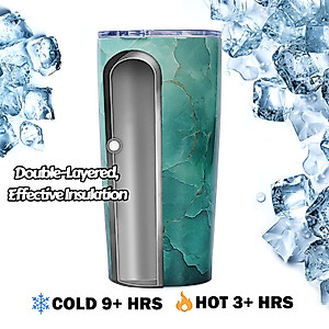 1st Heaven Coffee Tumbler, Insulated Coffee Mug with Lid, Travel Mug, 20oz Tumbler, Stainless Steel Cup for Outdoor Use (Green Stone)