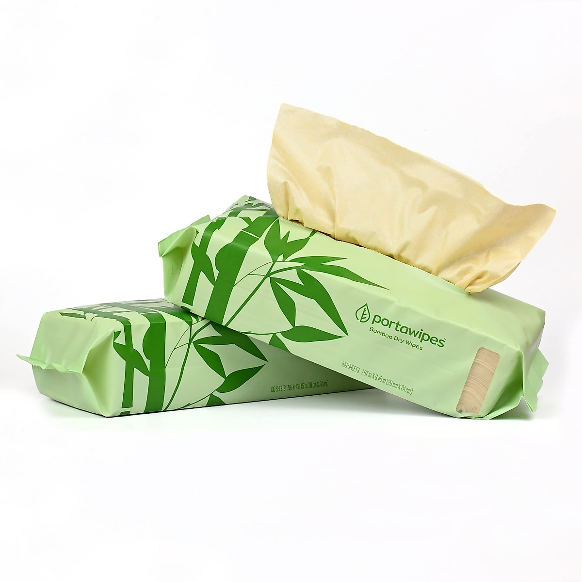 Portawipes Unbleached Baby Bamboo Wipes Dry Unscented Multi-Purpose Cotton Tissue (Two Pack 100 Count (Bamboo))