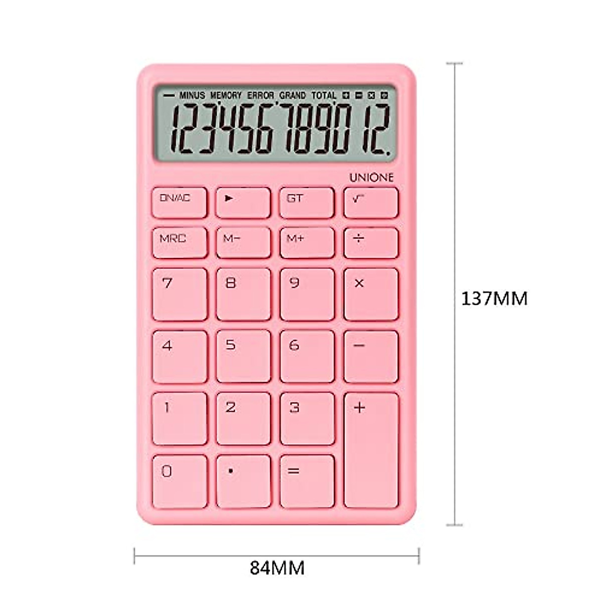 UNIONE Pocket & Desktop Pink Calculator with a Bright LCD, Dual Power Handheld Desktop. Color. Business, Office, High School