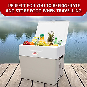 Koolatron Thermoelectric Iceless 12 Volt Cooler Warmer 52 qt (49 L), Electric Portable Car Cooler with DC Plug, Grey and White, for Travel Camping Fishing Trucking, Made in North America