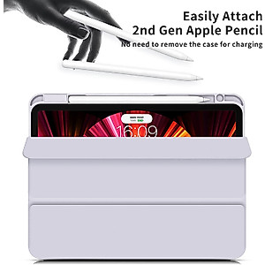 iPad Pro 11 Inch Case 2022/2021/2020(4th/3th/2rd Gen) with Pencil Holder Detachable Transparent Hard Shell Back Cover Smart Trifold Folio Auto Sleep/Wake (Light Purple/Pink)