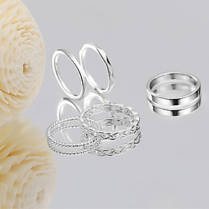 Honsny 14K Gold Rings Stacking Rings for Women Stackable Silver Rings Thin Rose Gold Band Ring Set Simple Midi Thumb Finger Ring Size 4-11