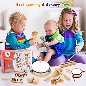 OATHX Kids Musical Instruments, Wooden Sensory Musical Toys for Toddlers Percussion Instruments Montessori Toys Baby Preschool Learning Music Toys Birthday Gifts for Boys Girls