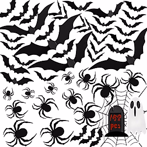 152 Pcs Hallween Decorations: Bats Wall Decor 140PCS 3D PVC Black Scary Bat Sticker and 12PCS 3D Scary Spider Stickers for Creepy Home Decor Halloween Party Decorations DIY Wall Decal