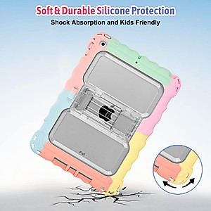 TopEsct iPad 9th/8th/7th Generation Case, iPad 10.2 Case for Kids with Portable Shoulder Strap, PET Screen Protector & Shockproof Silicone, Rainbow