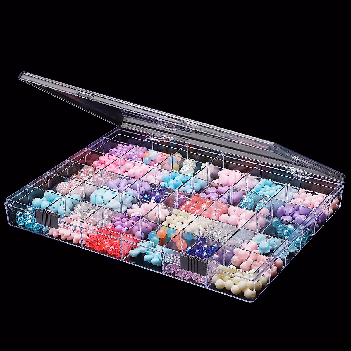 Udefineit 36 Grids Plastic Empty Jewelry Organizer Box, Highly Transparent Storage Container for Rings Earrings Diamond Nail Display Case, Double Buckle Art Craft Bead Storage Box with Fixed Dividers