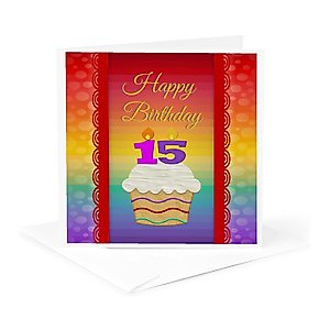 Greeting Card - Cupcake with Number Candles,15 Years Old Birthday - Birthday Design