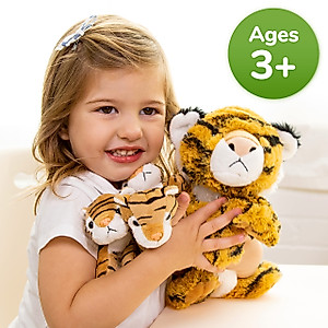 PREXTEX Plush Tiger with Zippered Pouch for Its 3 Little Plush Baby Tigers - Plushlings Collection Soft Stuffed Animal Playset