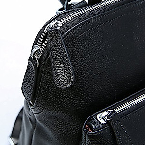 HESHE Leather Backpack Designer Purse for Women Fashion Ladies Travel College Shoulder Bag (Black-Top Grain Leather-T014)